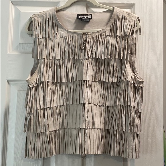 Berer | Jackets & Coats | Leather Fringe Vest Stone Color Medium | Poshmark